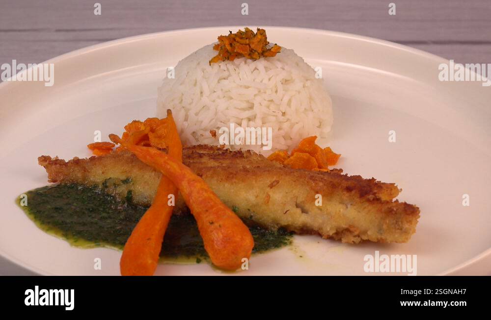 Recipe for Hake fillet breaded with panko, rice, carrot chips and ...