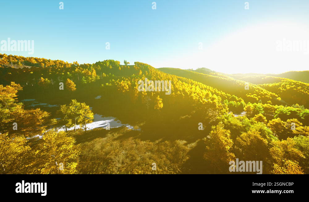 Colorful mountains range in autumn season with red orange and golden ...