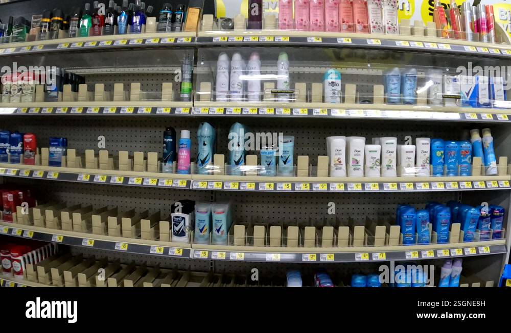 Dollar General retail store interior empty to low deodorant section and ...