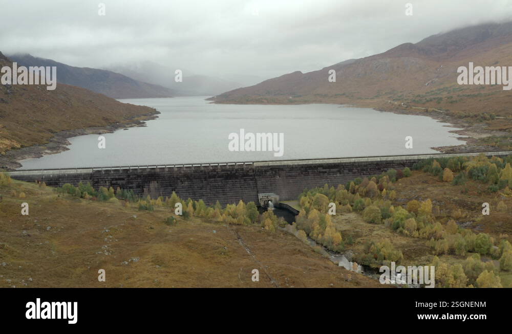 An aerial view of Cluanie Dam on Loch Cluanie in the Northwest ...