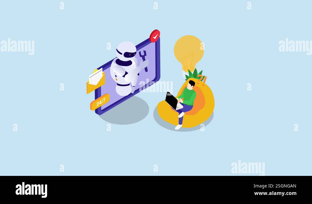 Chat bot chatting with man help service dialog Stock Videos & Footage ...