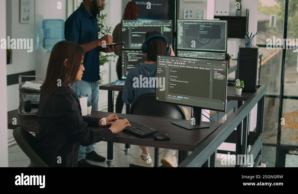 Woman programer typing source code on computer keyboard Stock Video ...