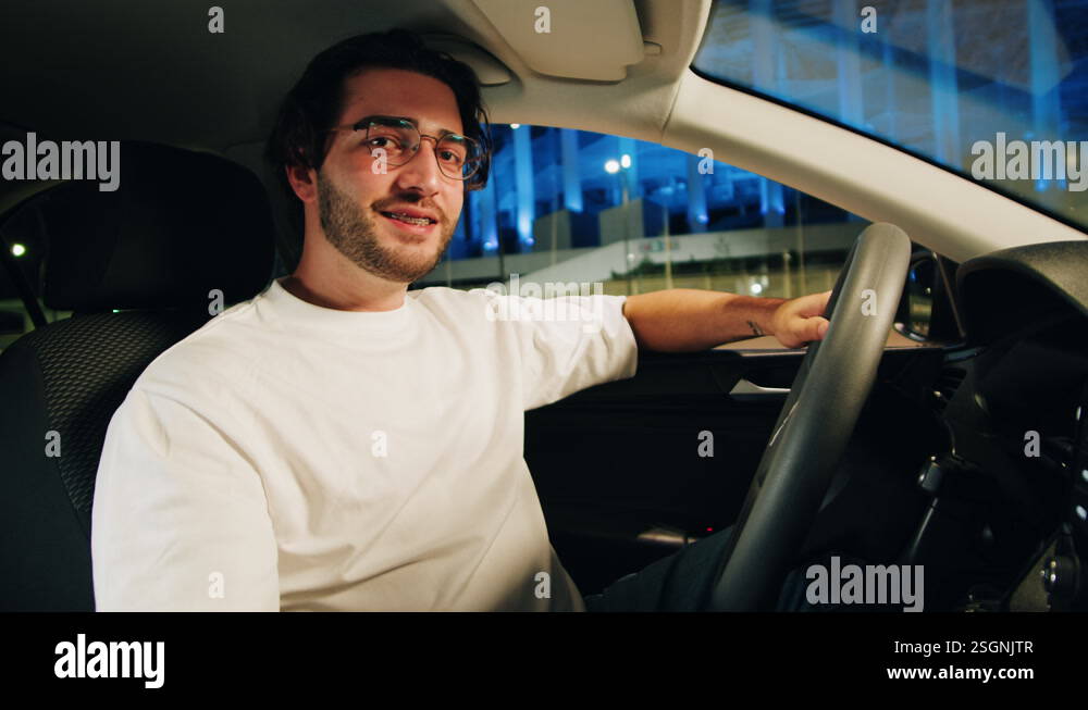 Young Man Driver Portrait close-up. Car Sharing concept, Vehicle and ...