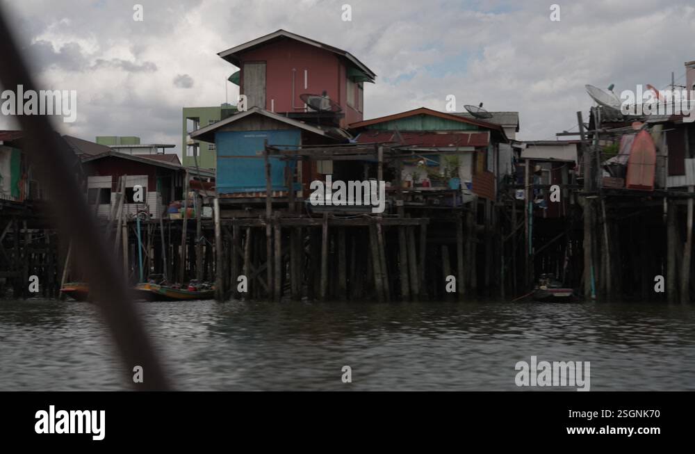 Riverbank Slums in South East Asia, Riverside Fishery and Treasure ...