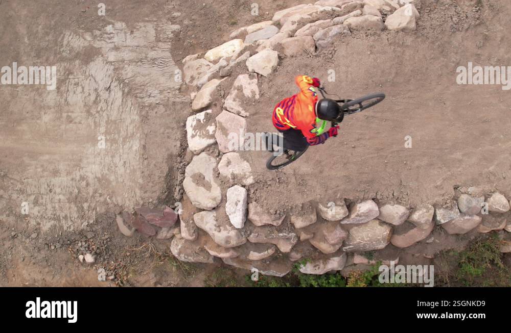 mtb rider jumping trick nac nac slomo above aerial closeup Stock Video ...
