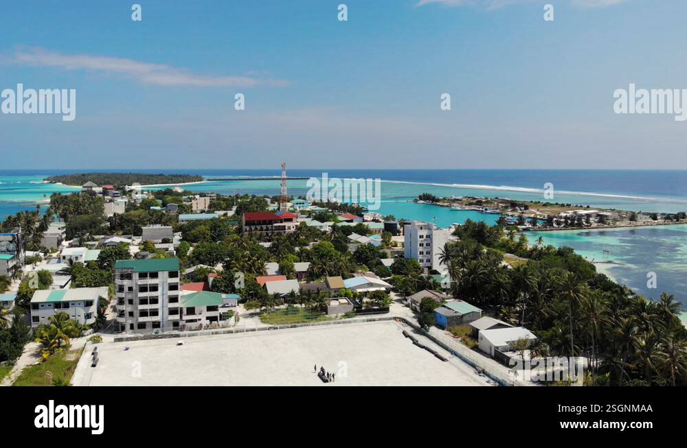 Dhiffushi island in the ocean aerial. Maldivian island for locals Stock ...