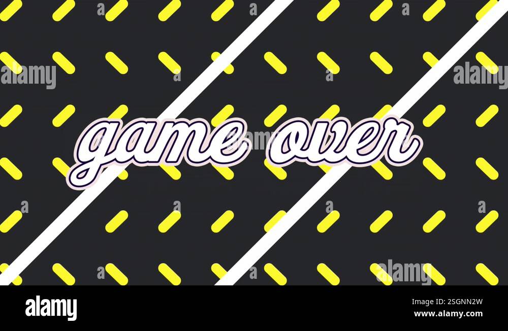 Animation of game over text in white with white stripes and yellow ...