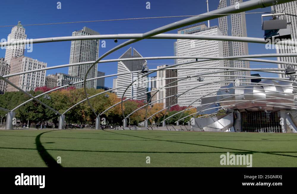 Jay Pritzker Pavillion in Chicago, Illinois with video panning left to ...