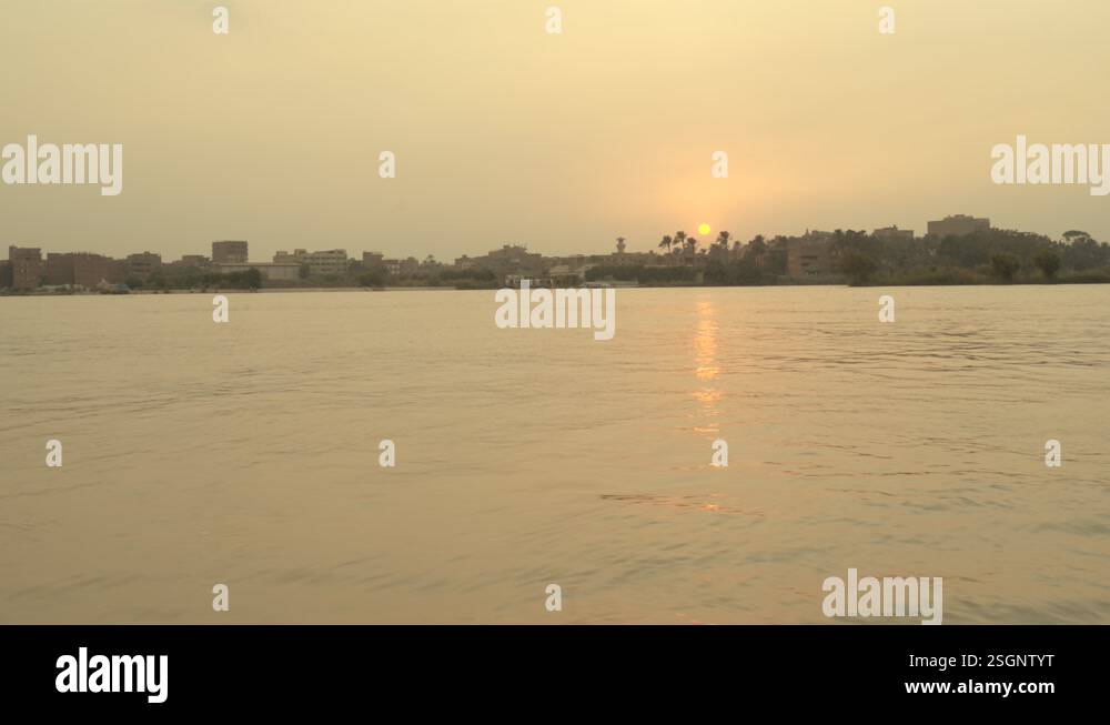 Sunset as seen from a boat floating on the Nile River near Cairo, Egypt ...