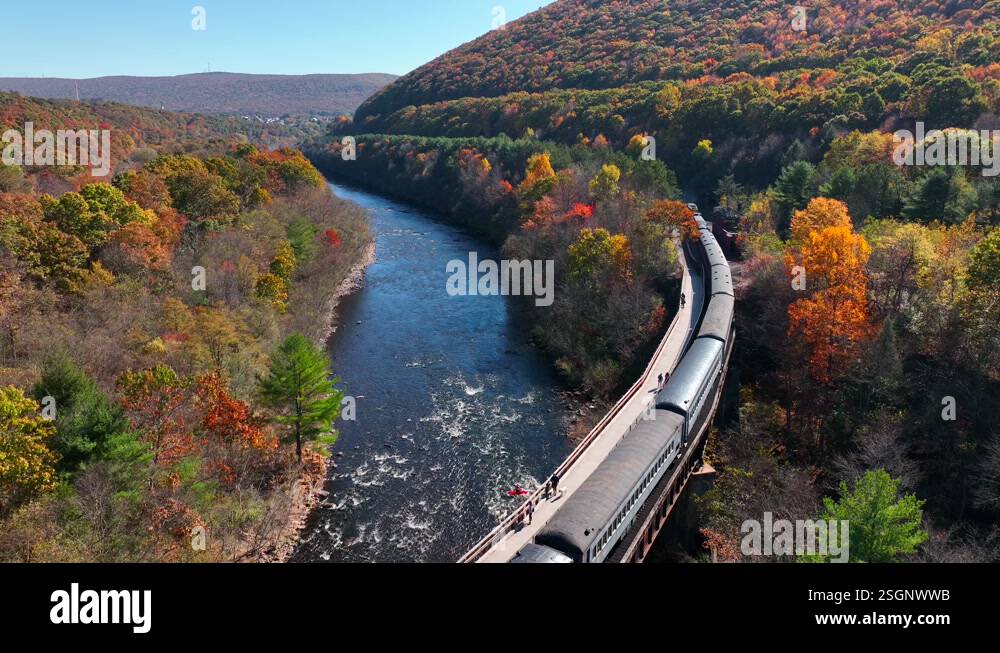 Old fashioned train in mountains of Lehigh Gorge State Park in Carbon ...