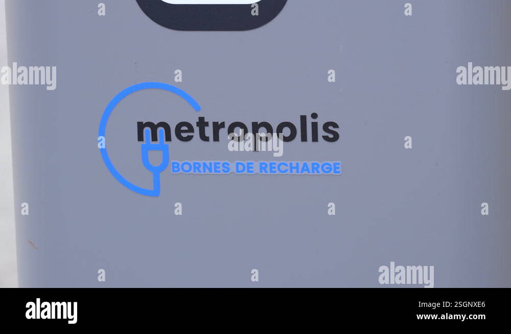 Metropolis logo on the spot of a charging station in Paris, France ...