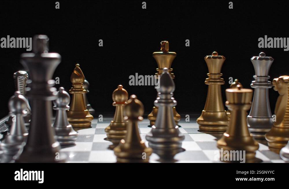 Frustrated chess player strikes and topples chess pieces on board; sore ...