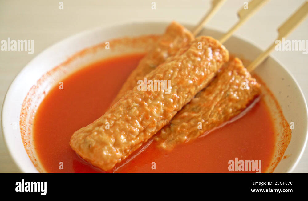 Omuk - Korean fish cake skewer in Korean spicy soup - Korean street ...