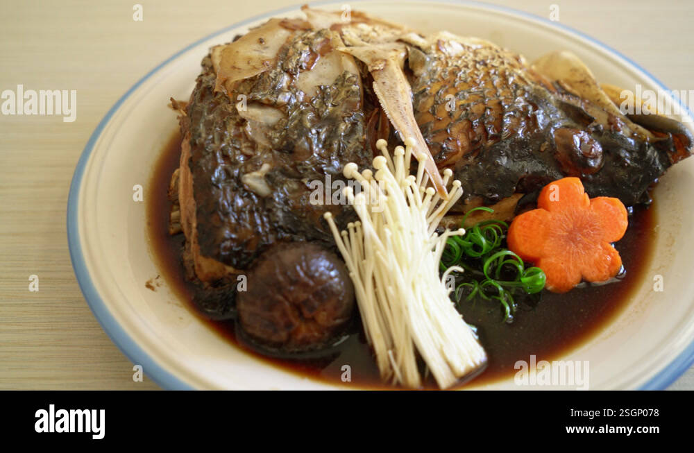 Boiled Fish Head with Soy Sauce - Japanese food style Stock Video ...