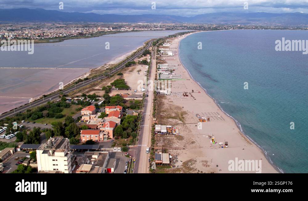 Aerial View Of Poetto Beach In Sardinia Beside Salt Lakes In Sardinia ...