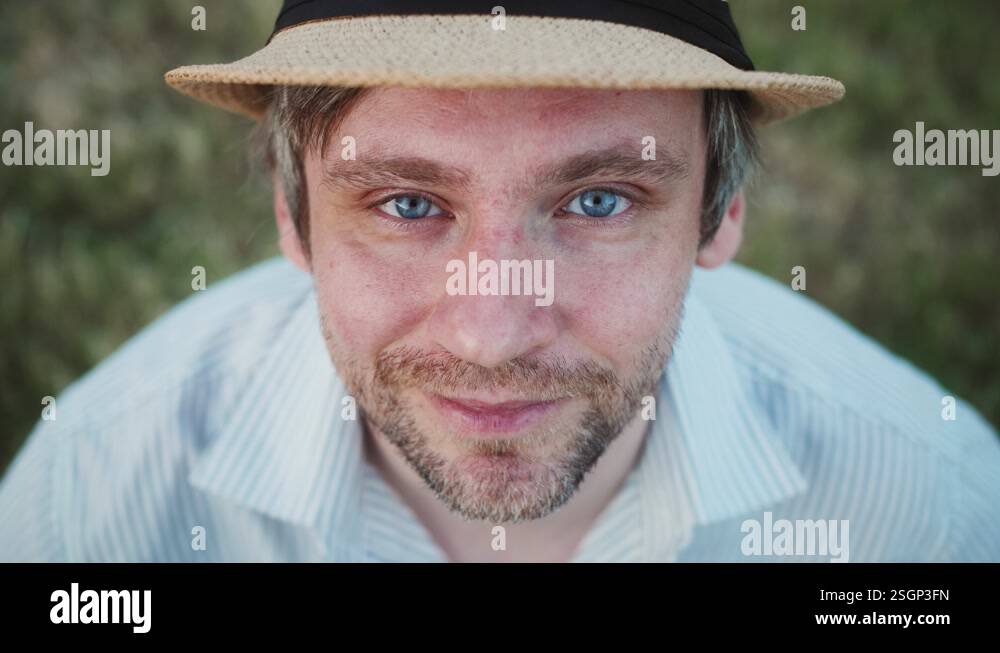 Portrait of Smiling Tourist Wearing Straw Hat, Happy Handsome Man Model ...