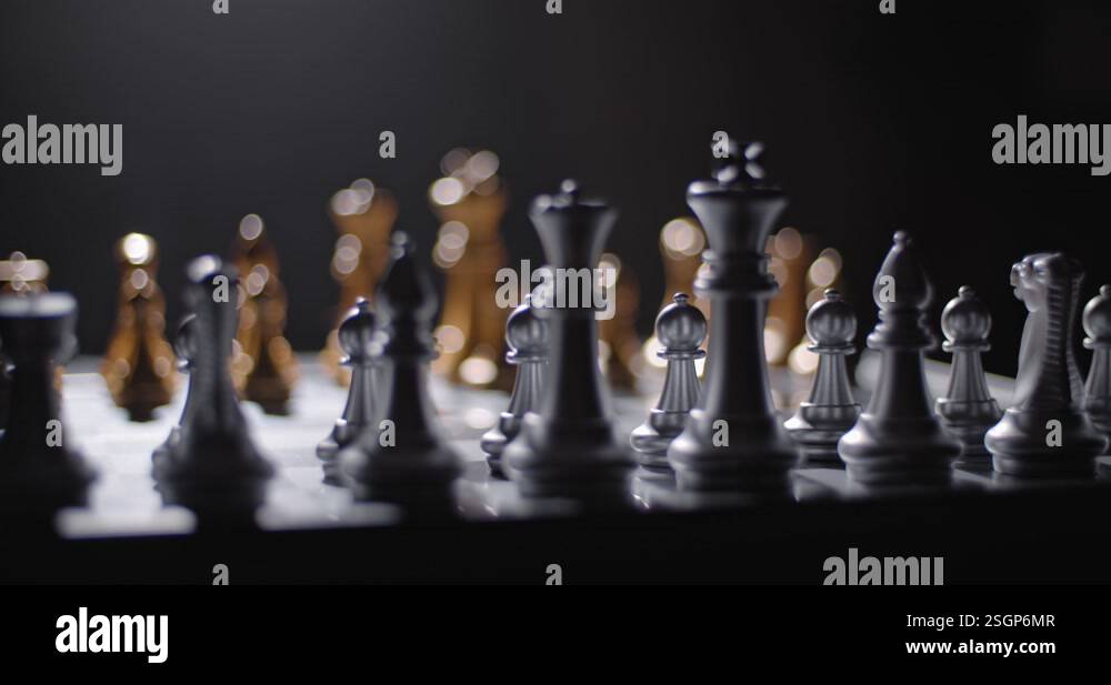 Cinematic arc shot of chess board with gold and silver pieces in formation Stock Video Footage ...