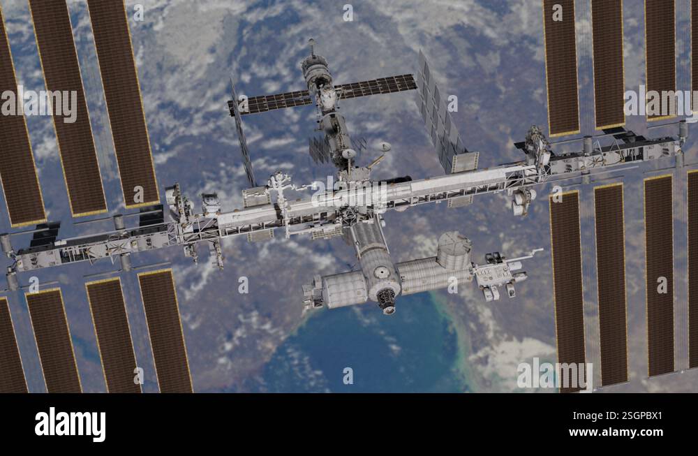 3D Animation of the International Space Station (ISS) orbiting above ...