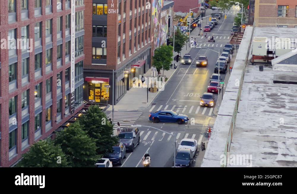 Brooklyn streets view from roof terrace, showing brownstone buildings ...
