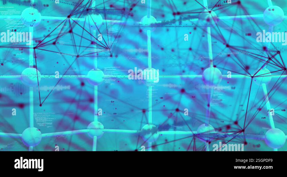 Animation of connected dots forming geometric shapes, dna helixes, net ...
