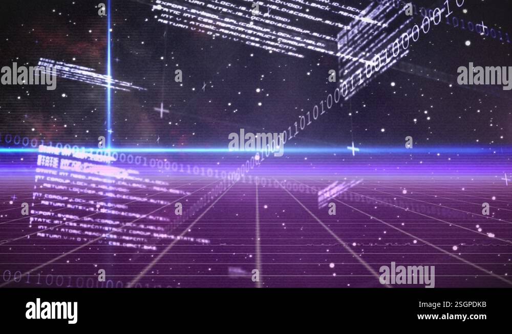 Animation of cubes, looping binary codes, lens flare and programming language Stock Video ...