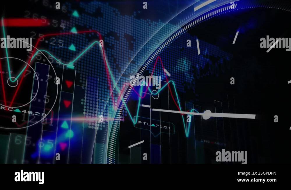 Animation of november texts over digital clock, graph, soundwave ...