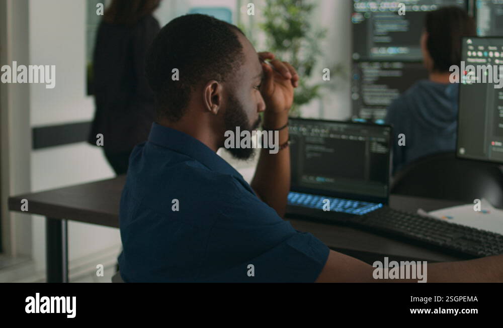 Software Programer Brainstorming Ideas To Write Code And Create