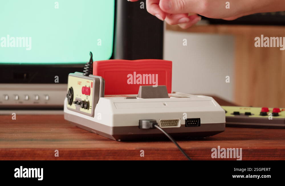 Old TV Game Console with ROM Cartridge, Vintage Gamer Room Joystick and ...