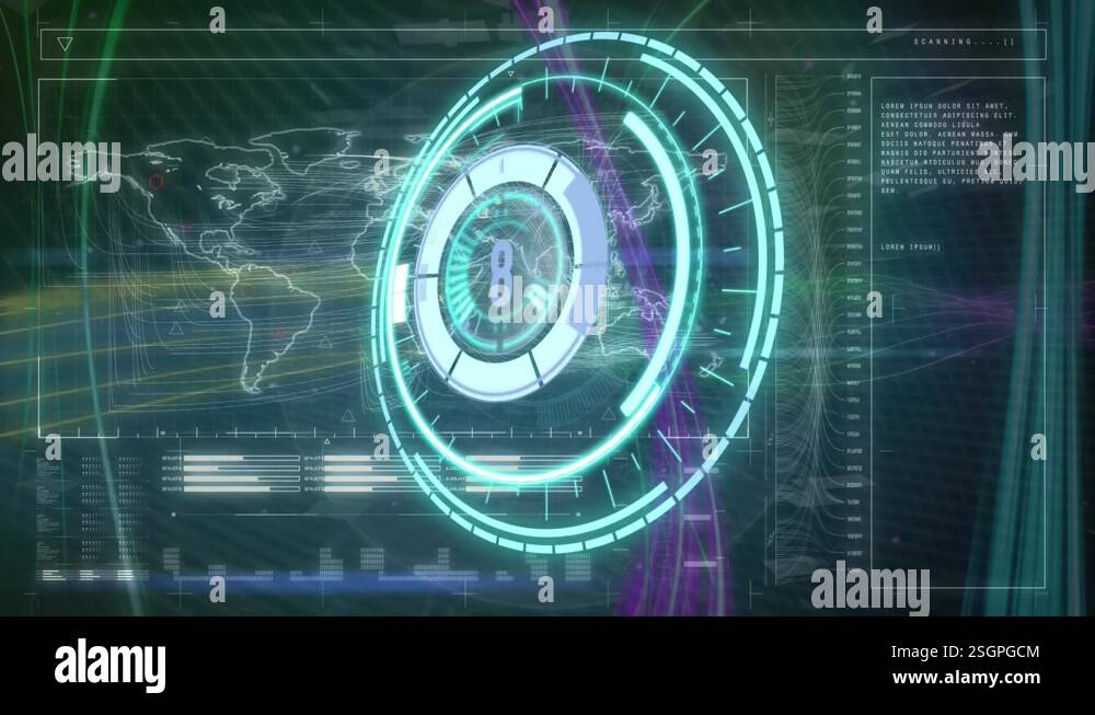 Animation of countdown over neon round scanner against data processing and light Stock Video ...