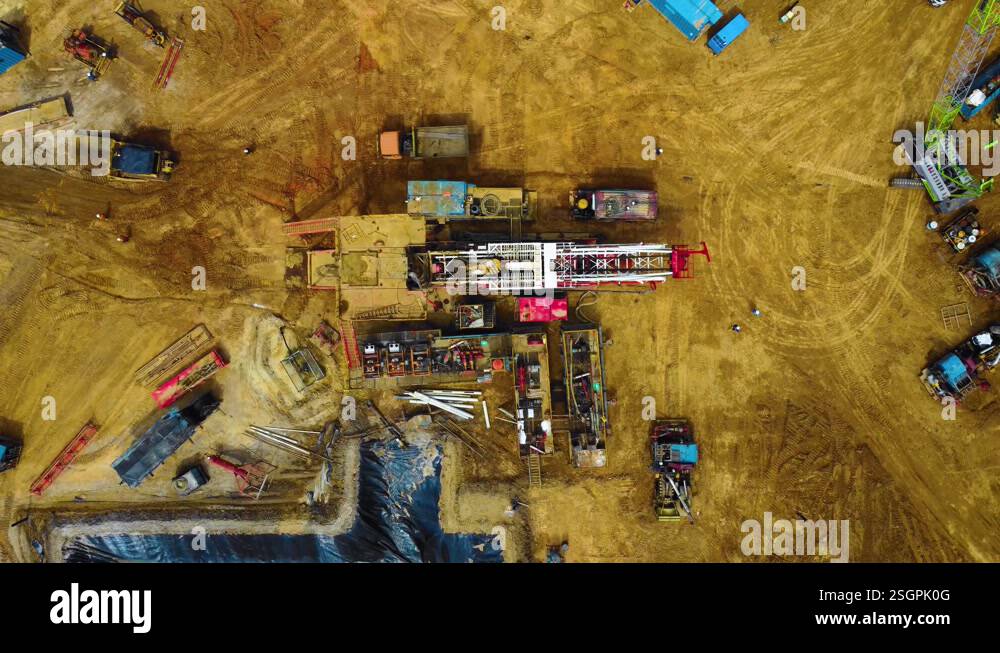 Cinematic Drone Footage of Onshore Drilling Rig equipment structure for ...