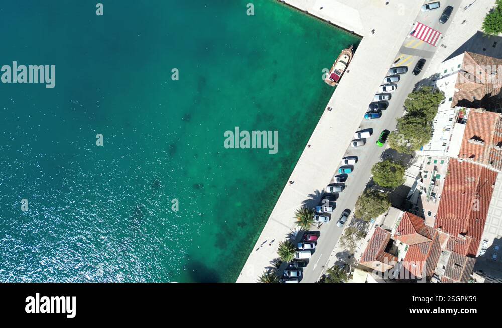 Overhead overhead birds eye view Makarska seafront Croatia’ Dalmatian ...