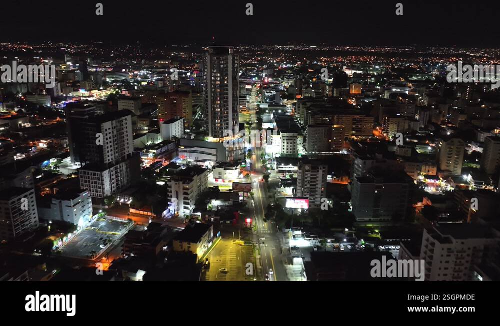 Hotel Hilton Embassy skyscraper in Santo Domingo at night with ...