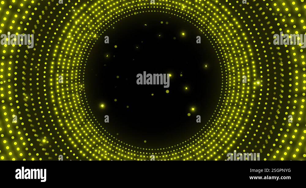 Animation of glowing yellow spots in circular movement on black ...