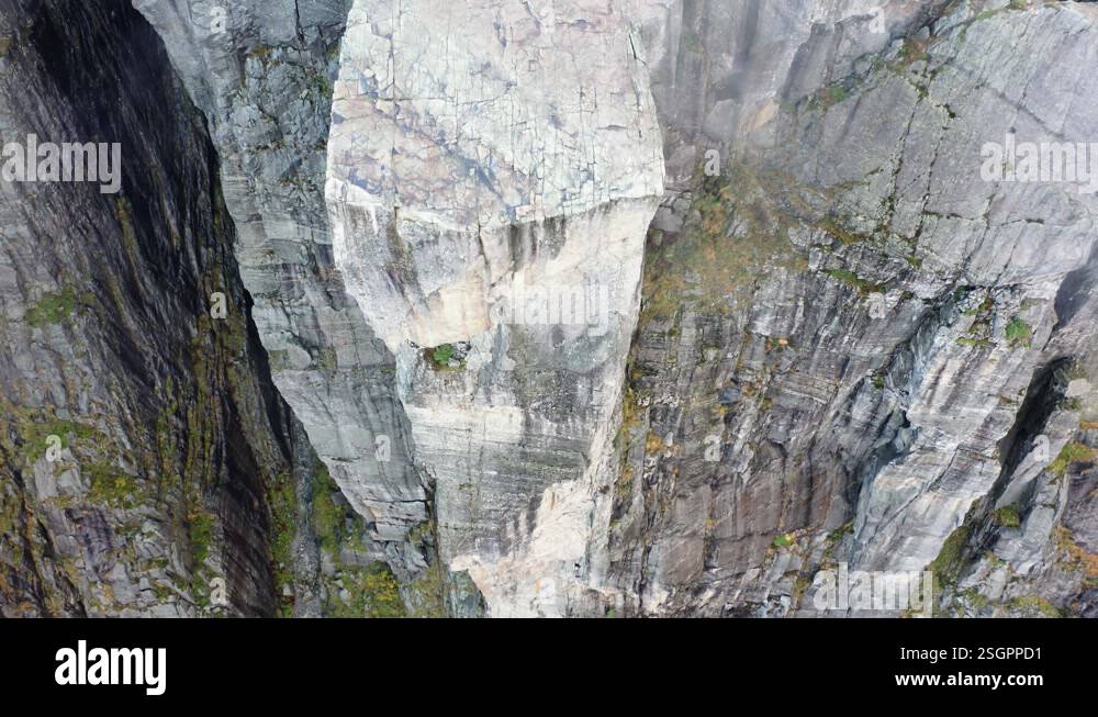 Preikestolen Pulpit rock mist Lysefjorden Rogaland Norway Aerial Stock ...