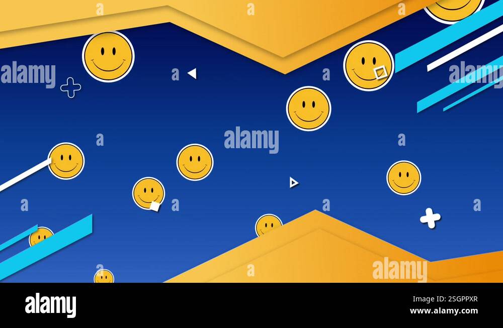 Animation of shapes and emoji icons moving over blue background Stock ...