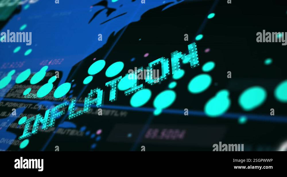 Animation of inflation text in blue over graph, world map and processing data Stock Video ...