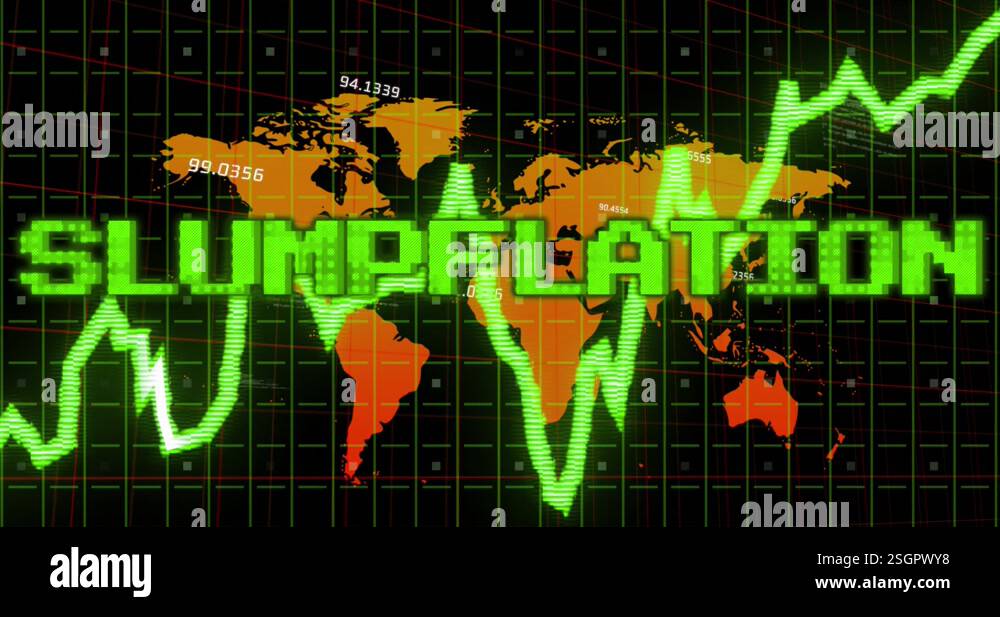 Animation of stagflation text in green over graph and orange world map with Stock Video Footage ...