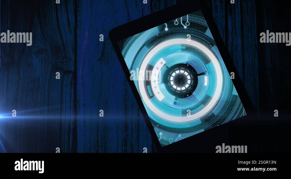 Animation of blue circular scanner and processing data on screen of tablet on Stock Video ...