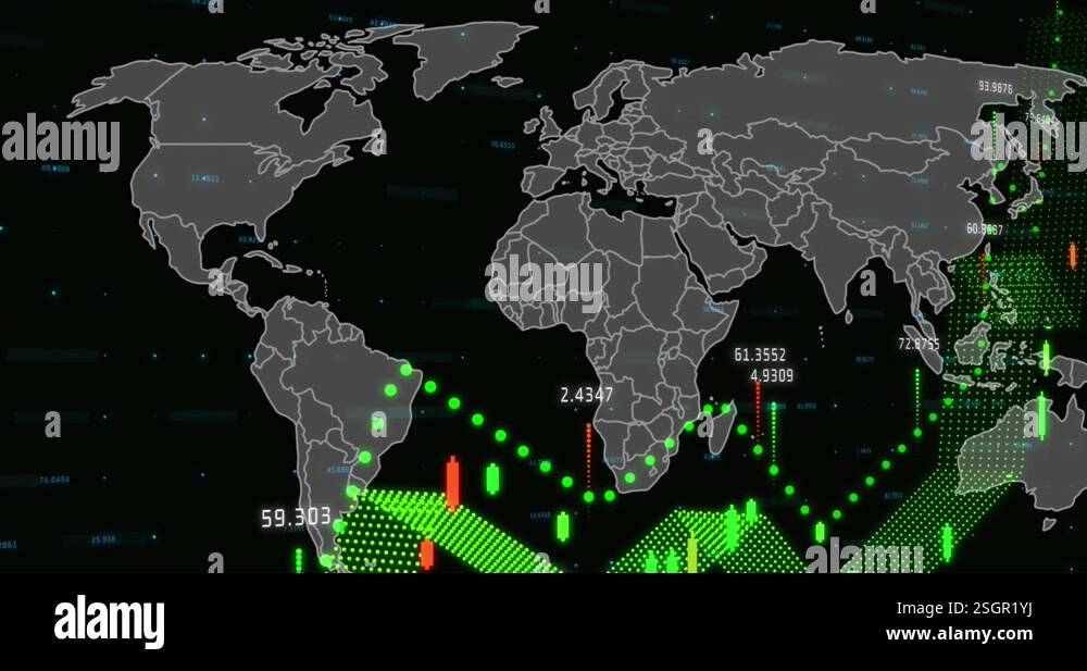 Animation of multiple graphs with numbers over map against black ...