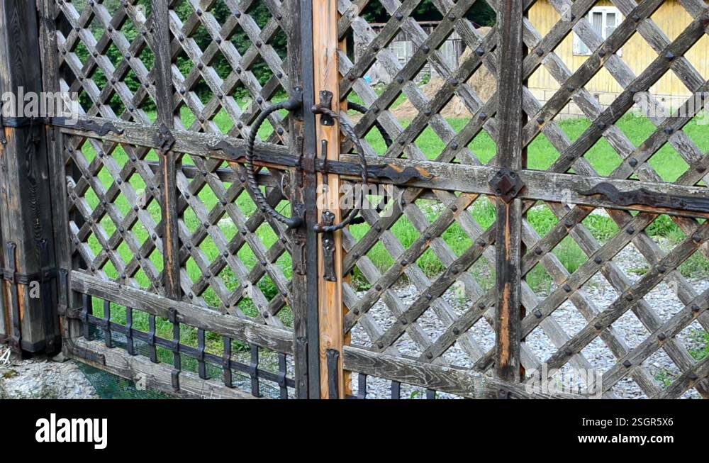 Old gate, shooting in the village. Gate in the mountain Stock Video ...