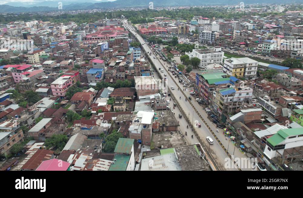 Aerial Drone Shot Of Highway Near Imphal Market In Manipur, India Stock ...