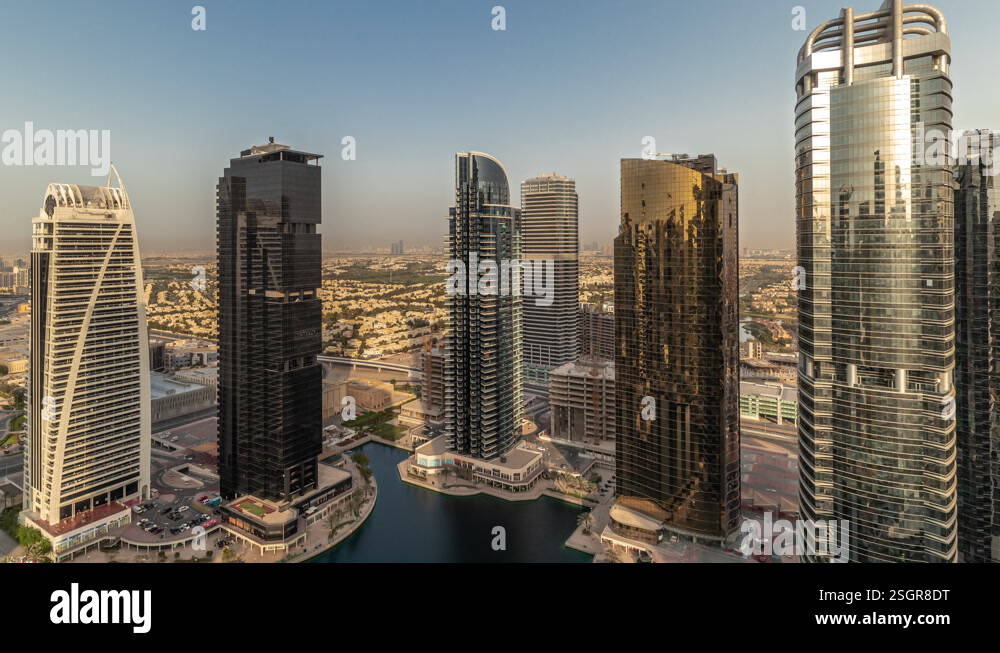 Tall residential buildings at JLT aerial timelapse, part of the Dubai ...