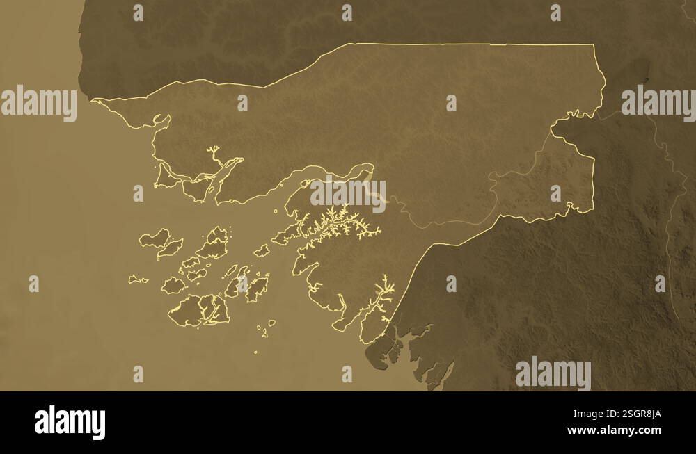Guinea-Bissau map - solid. Regions. Sepia. Labels Stock Video Footage ...