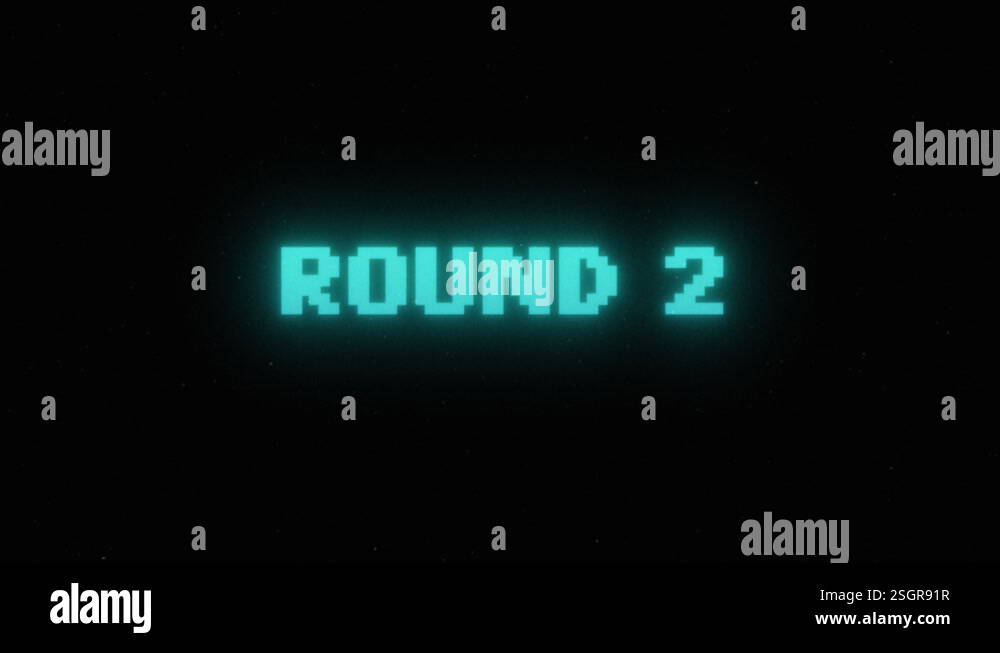 Round 2 interface message cyan neon text retro vintage 8 bit game over ...
