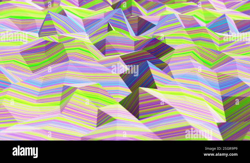 Colorful lines moving polygonal geometry surface looping 3D animation ...