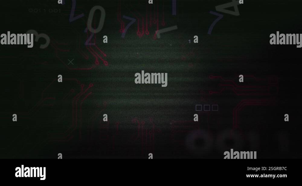 Animation of floating numbers, glitch technique over circuit board pattern in Stock Video ...