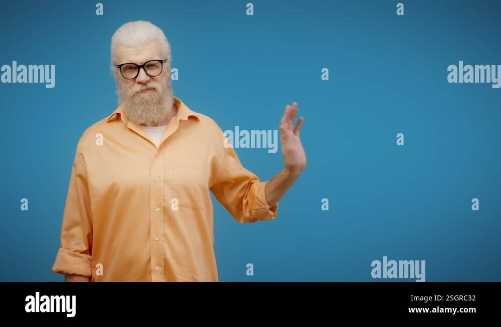 Displeased senior man refusing something, negative emotion, rejection ...