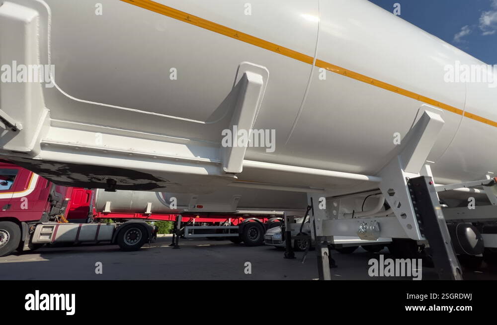 Empty fuel tank stands in the parking lot of the oil depot, waiting to ...