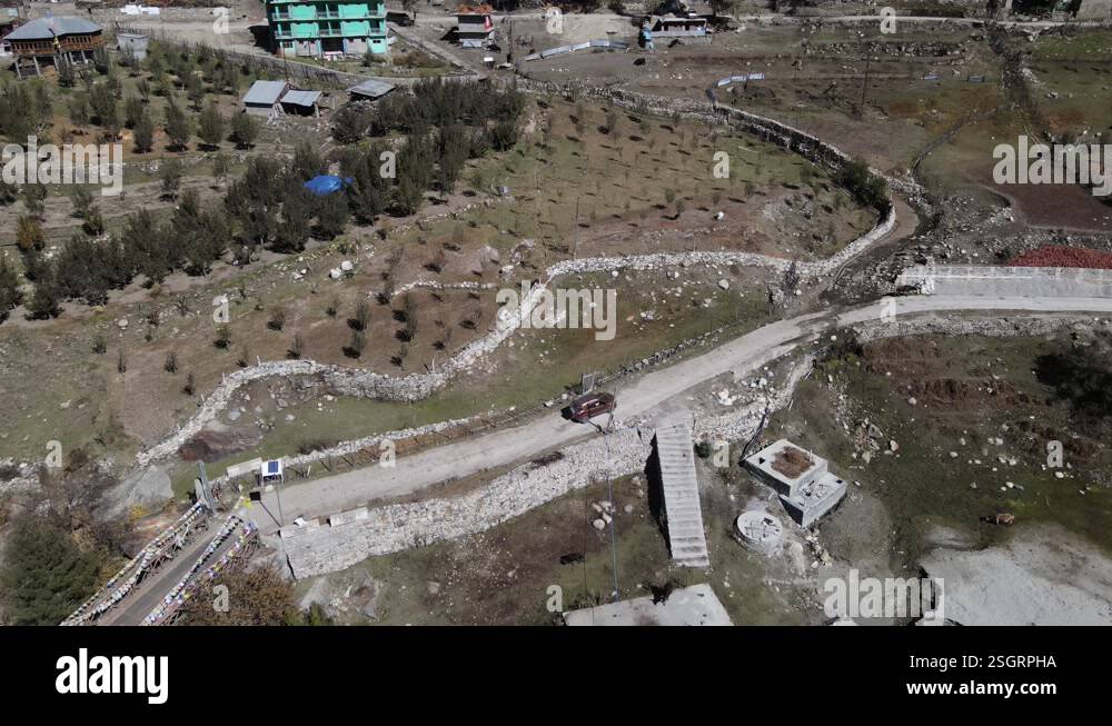 raksham village chitkul town himalayas mountains aerial view Stock ...