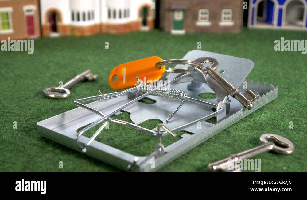 Key to a property on a spring loaded trap Stock Video Footage - Alamy